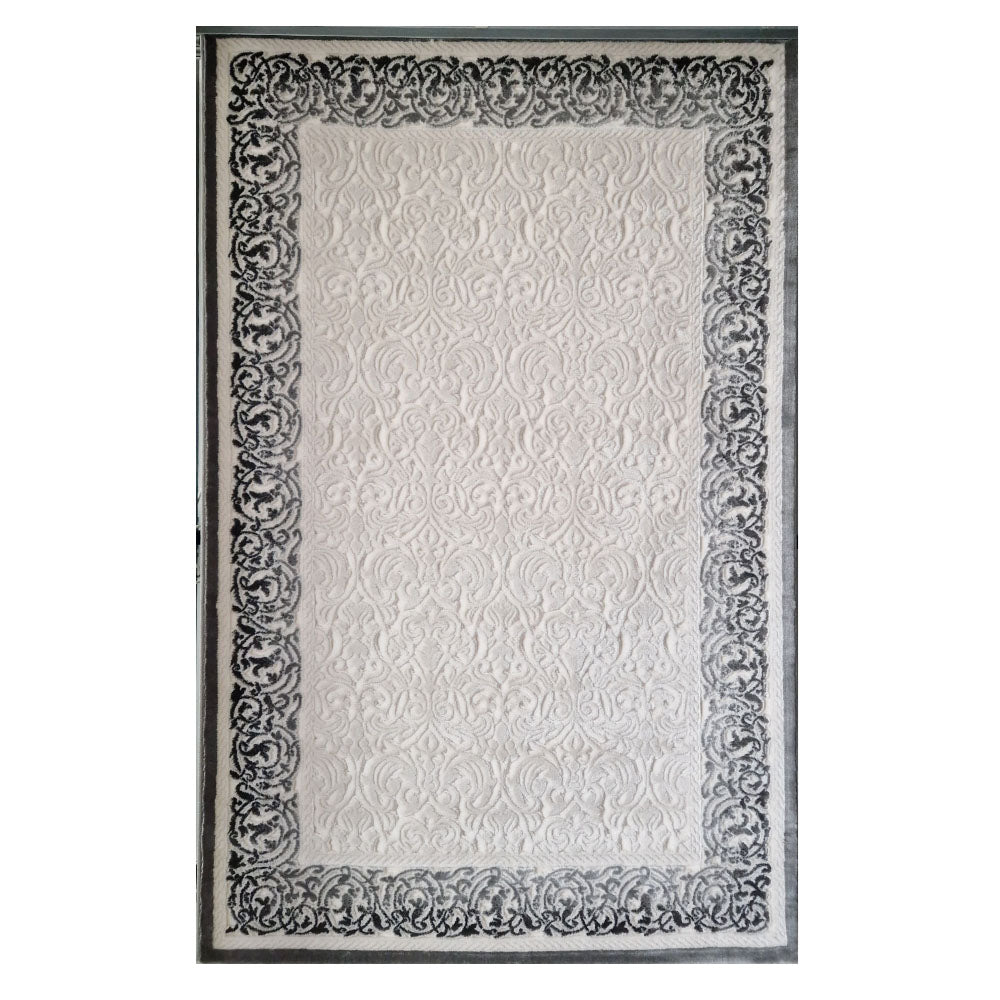 Covor Mira 3D Elegant Alb Perlat Chenar Gri – AyazHome